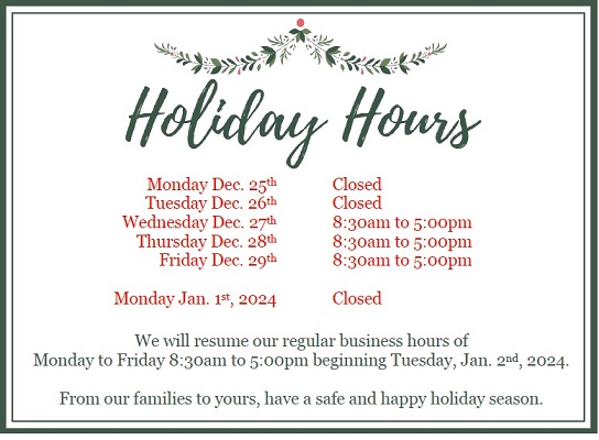 Paracel Laboratories - Paracel Laboratories Ltd. 2023 Holiday Hours